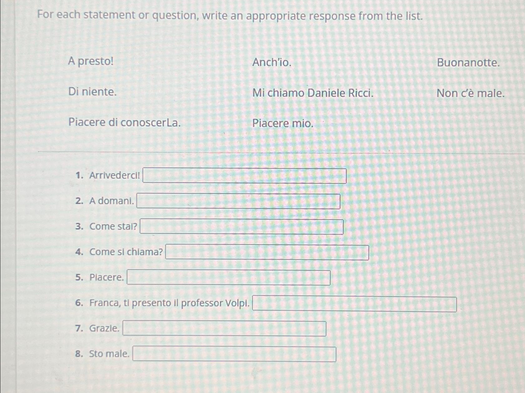 Solved For each statement or question, write an appropriate | Chegg.com