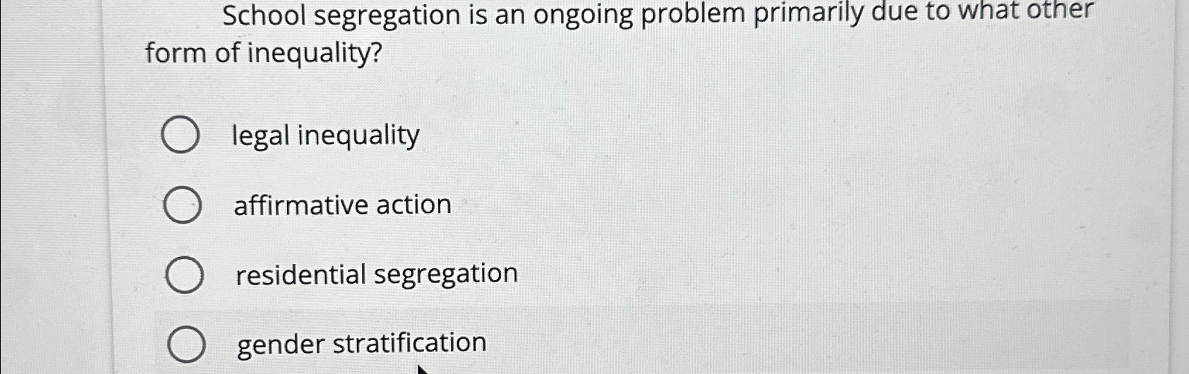 Solved School segregation is an ongoing problem primarily | Chegg.com