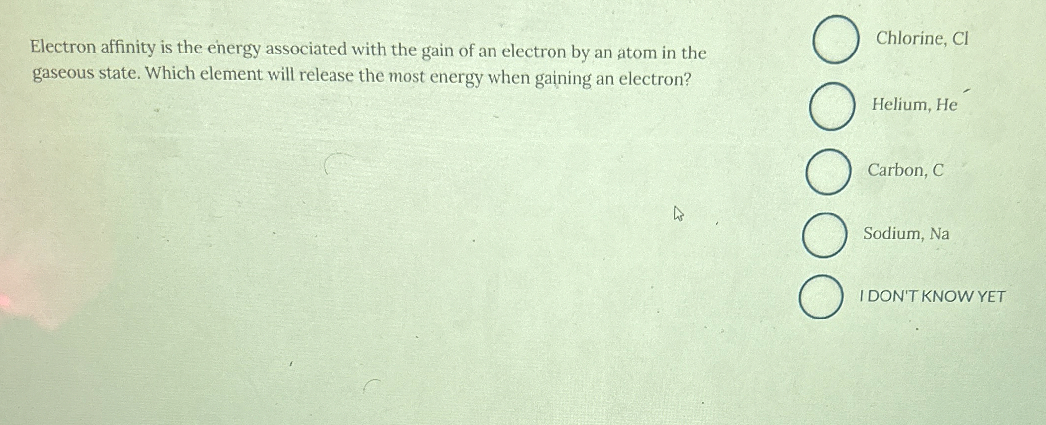 Solved Electron affinity is the energy associated with the | Chegg.com