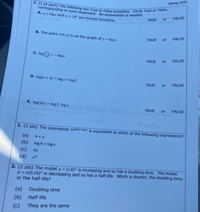 Solved 1. (1 pt each) The following are True or False | Chegg.com