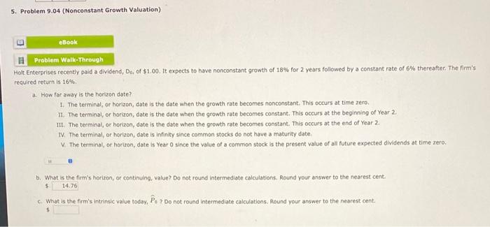 Solved 5. Problem 9.04 (Nonconstant Growth Valuation) Holt | Chegg.com