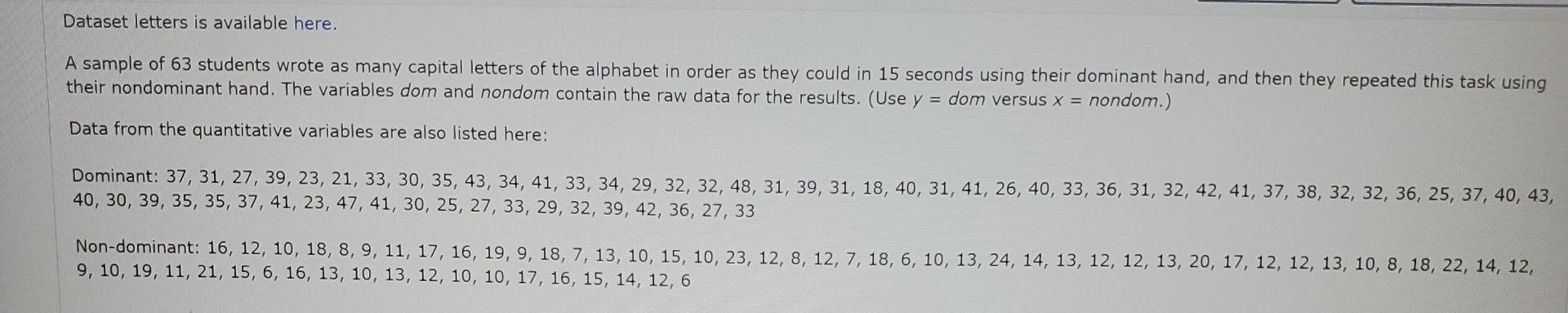 Solved Dataset letters is available here. A sample of 63 | Chegg.com