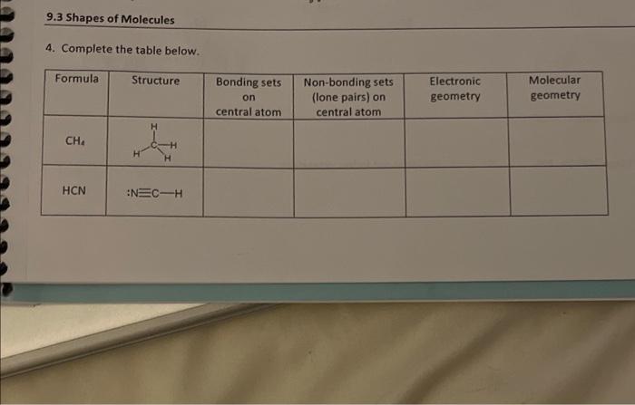 Solved 4. Complete the table below.5. Each Lewis structure | Chegg.com