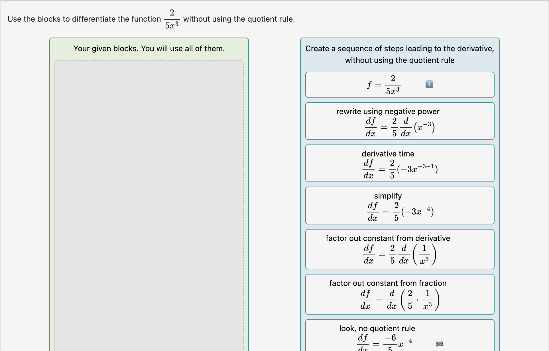 Solved Use the blocks to differentiate the function 25x3 | Chegg.com