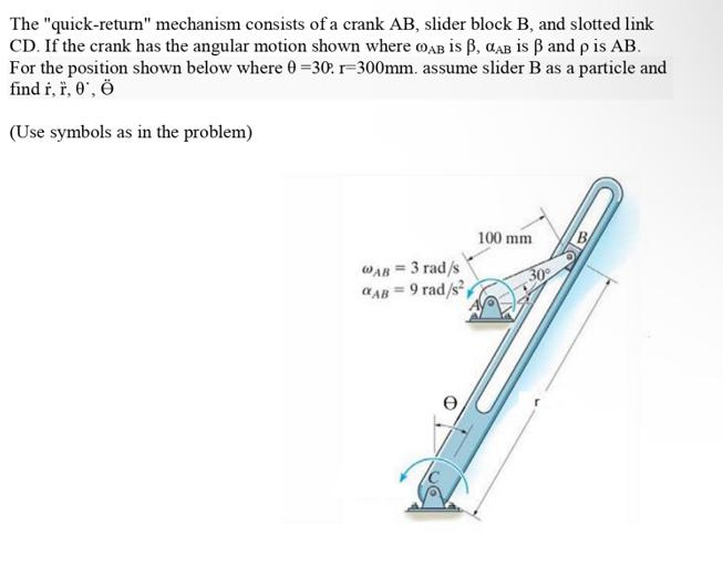 Solved The "quick-return" mechanism consists of a crank AB, | Chegg.com