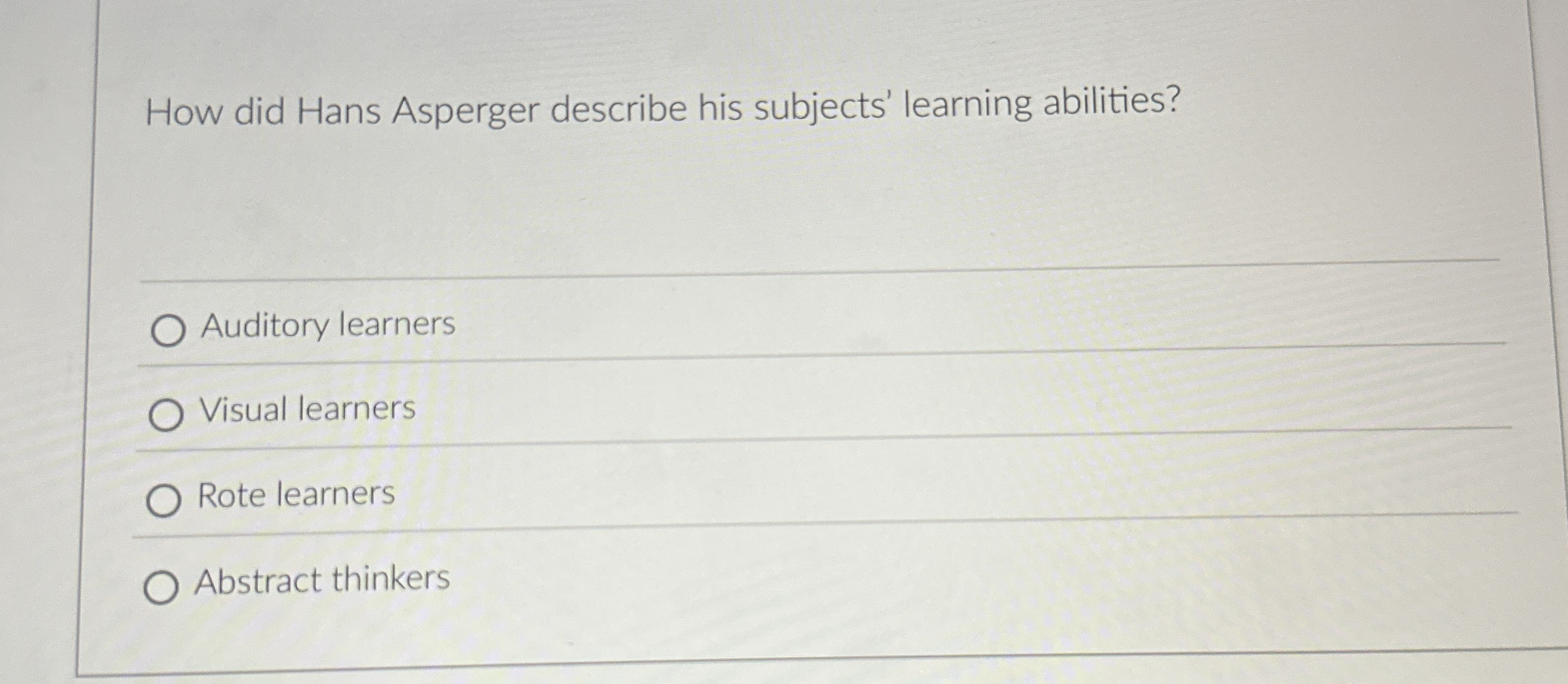 How did Hans Asperger describe his subjects' learning | Chegg.com