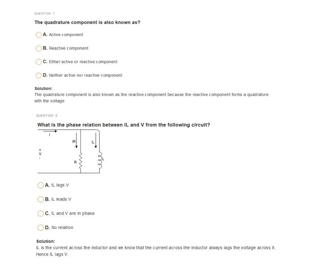 Solved QUESTION: 7 The quadrature component is also known | Chegg.com