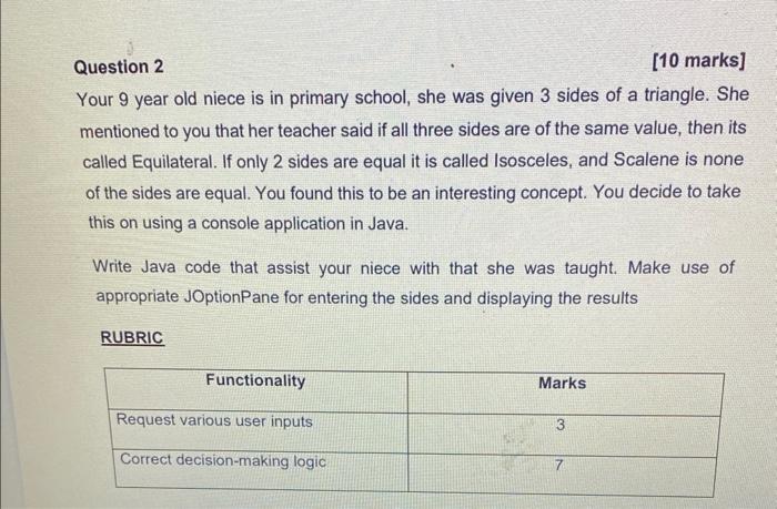 Solved Question 2 [10 marks] Your 9 year old niece is in | Chegg.com