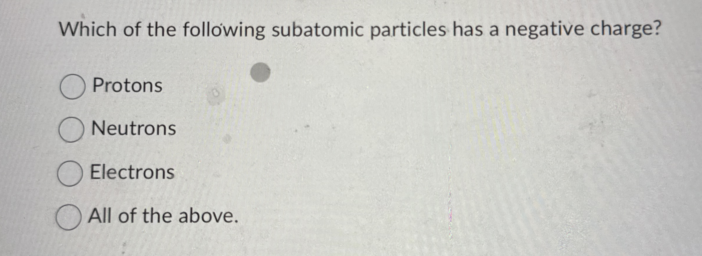 Solved Which of the following subatomic particles has a | Chegg.com