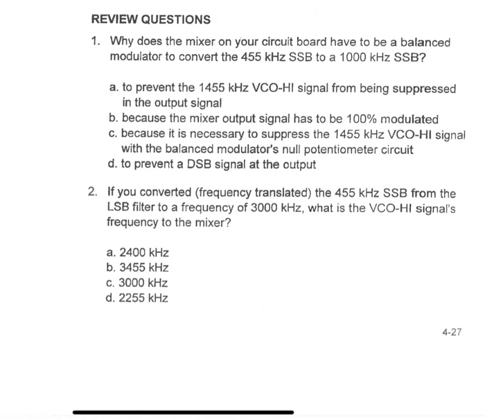 Solved 1. In an SSB transmitter, the inputs to the balanced | Chegg.com