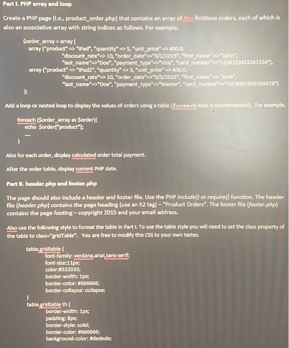 Solved Part L PHP arrey and loop Create a PHP page (i.e., | Chegg.com