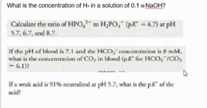 Solved What is the concentration of H+ in a solution of 0.1 | Chegg.com
