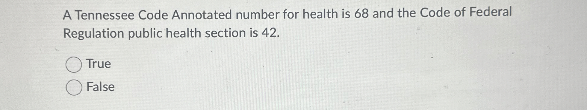 Solved A Tennessee Code Annotated number for health is 68 | Chegg.com