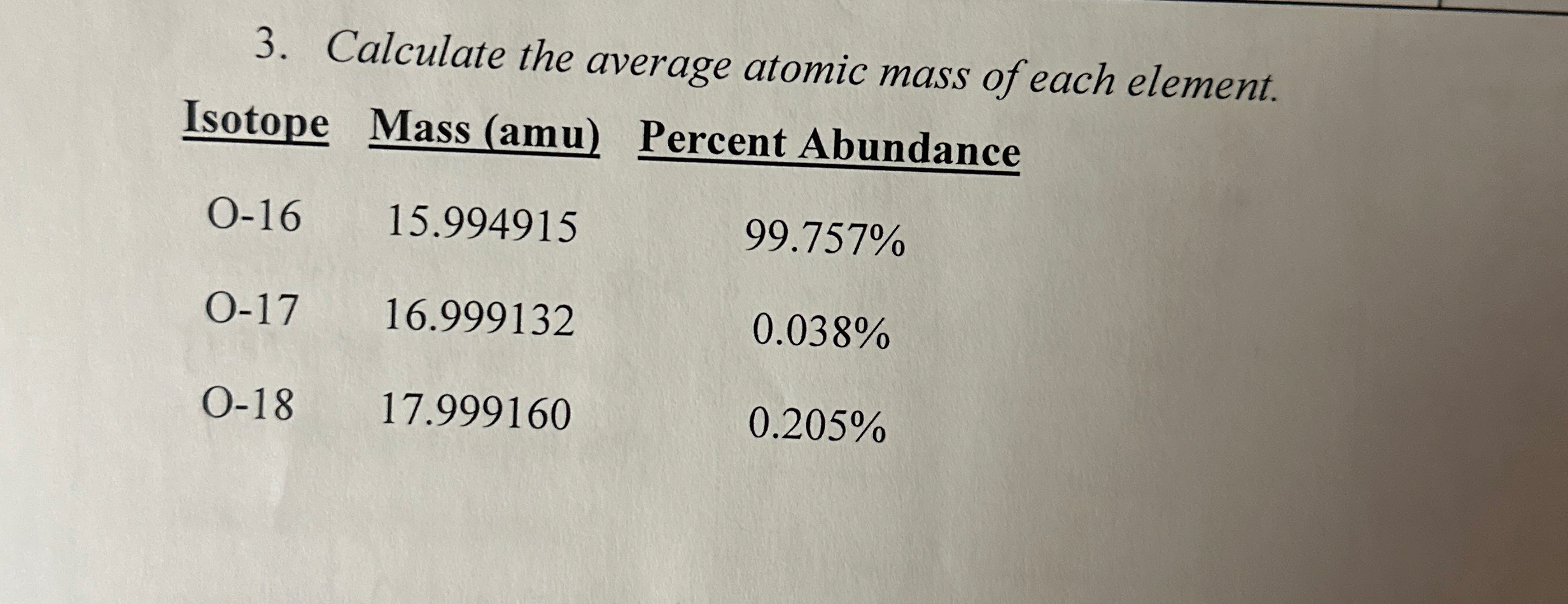 Solved Calculate the average atomic mass of each | Chegg.com