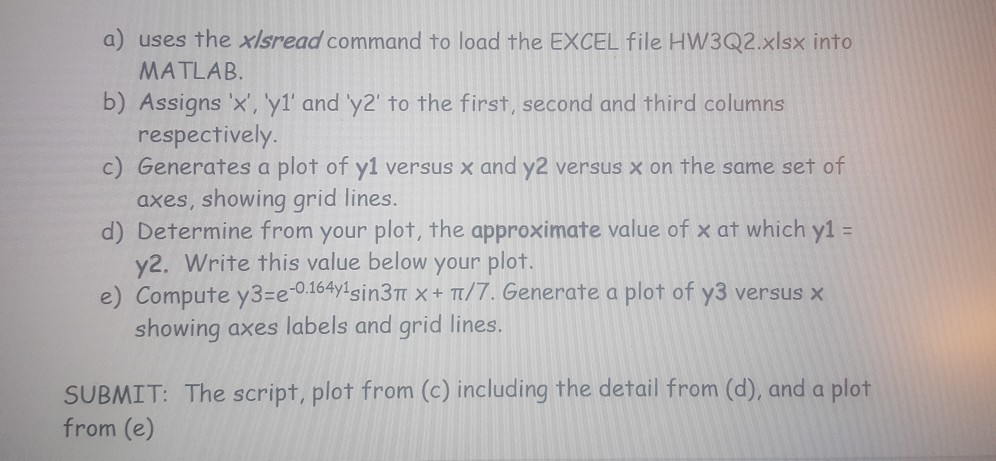 Solved A Uses The Xlsread Command To Load The Excel File 0149