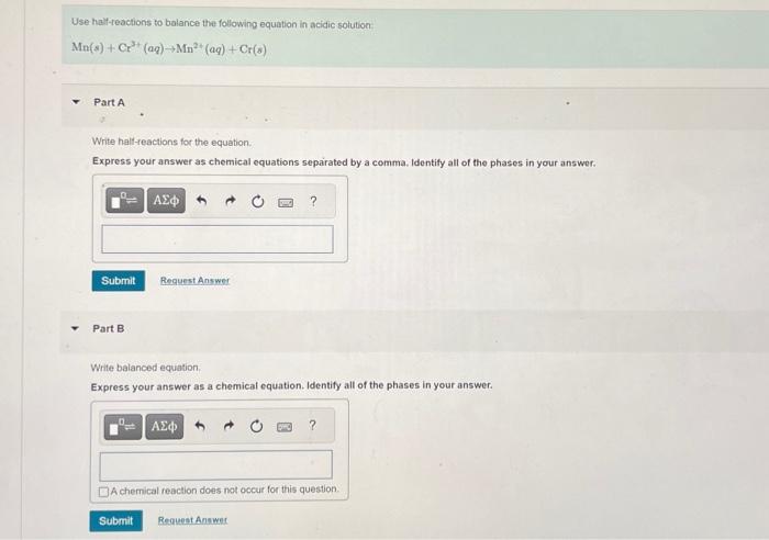 Solved Use half-reactions to balance the following equation | Chegg.com