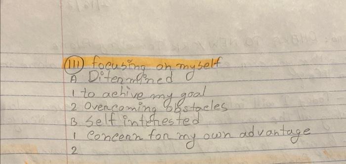 my sub point is B self interested what sub sub point | Chegg.com