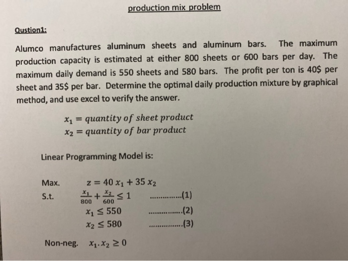 Solved Production Mix Problem Qustioni Alumco Manufactures Chegg