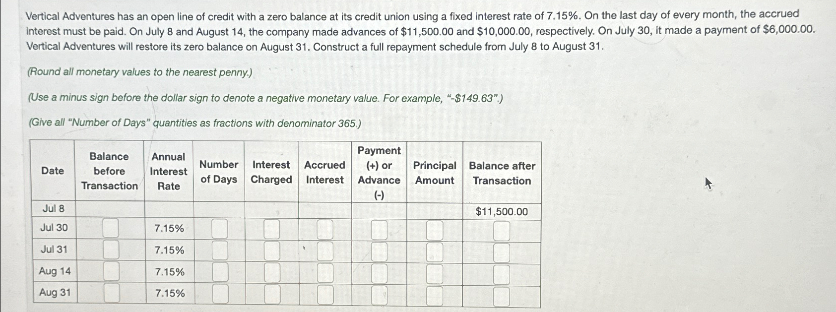 Solved Vertical Adventures has an open line of credit with a | Chegg.com