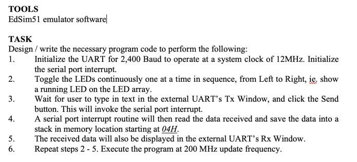 Solved TOOLS EdSim51 emulator software TASK Design /write | Chegg.com