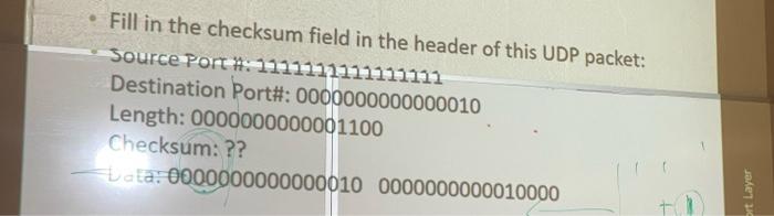 Solved Fill in the checksum field in the header of this UDP | Chegg.com