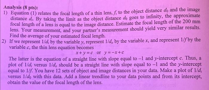 Solved 1) Focal Length: Object at Infinity 2) Focal Length: | Chegg.com