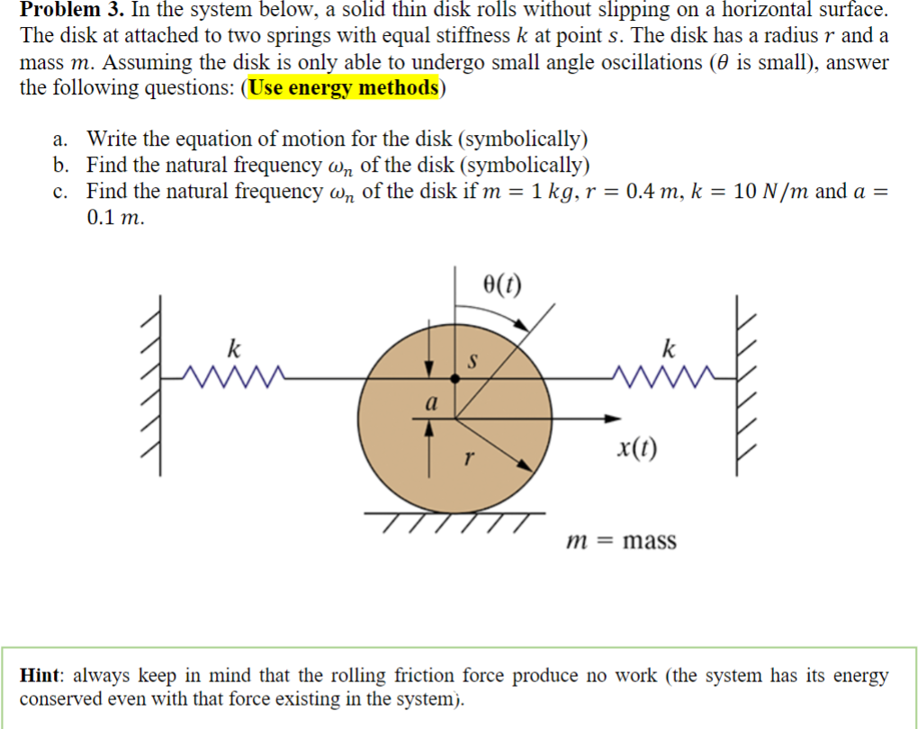 Solved In the system below, a solid thin disk rolls without | Chegg.com
