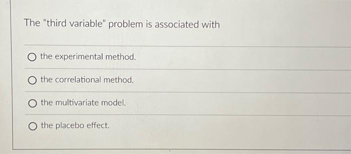 Solved The "third variable" problem is associated with the | Chegg.com