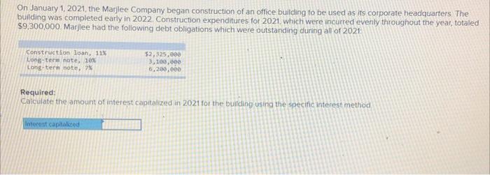 Solved On January 1, 2021, the Marjlee Company began | Chegg.com