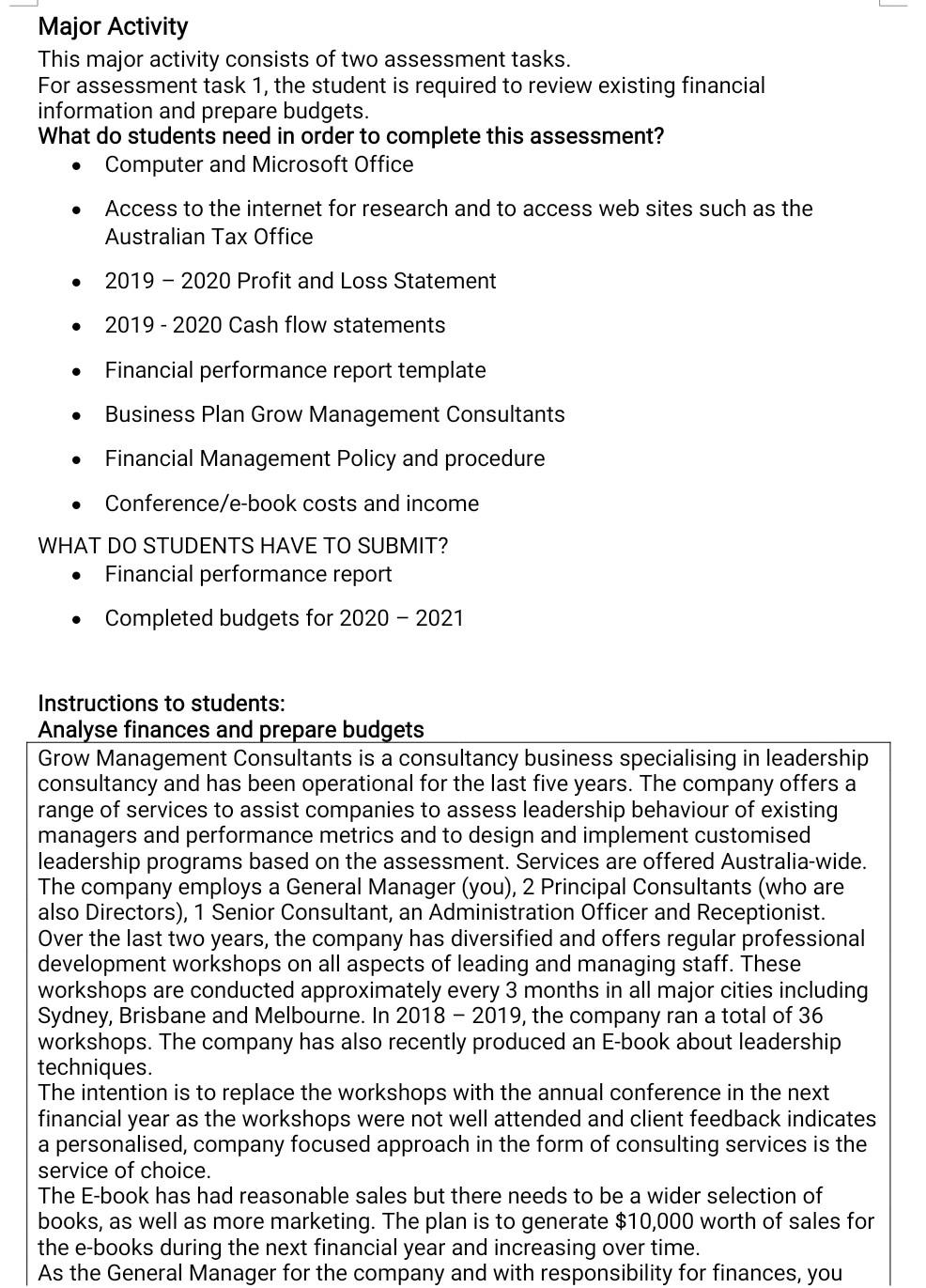 Solved Major Activity This major activity consists of two | Chegg.com