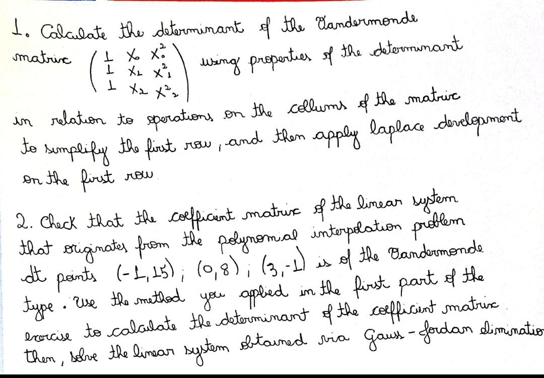 Solved Linear Algebra ( subject : Vandermonde Determinant, | Chegg.com