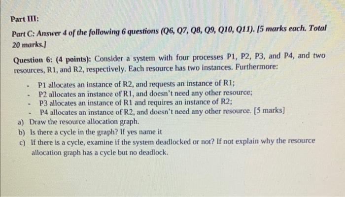 Solved Part III: Part C: Answer 4 of the following 6 | Chegg.com