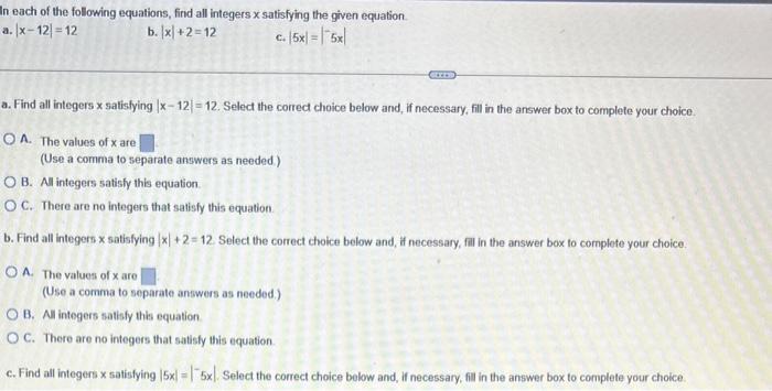 Solved In each of the following equations, find all integers | Chegg.com