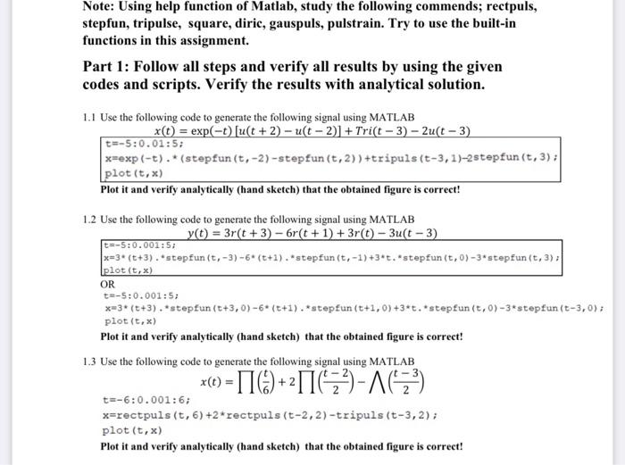 Solved Note: Using help function of Matlab, study the | Chegg.com