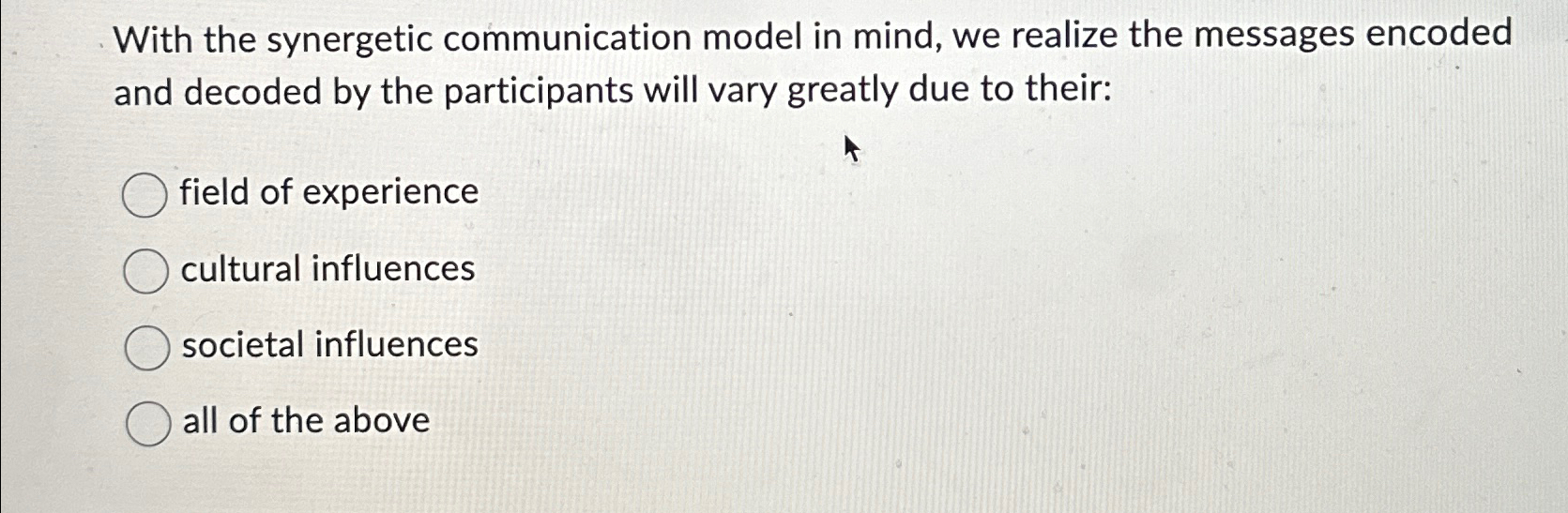 Solved With the synergetic communication model in mind, we | Chegg.com