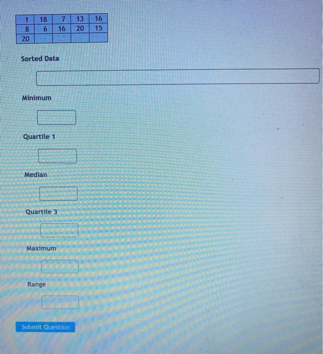 Solved 1 8 20 18 6 7 16 13 20 16 15 Sorted Data Minimum E | Chegg.com