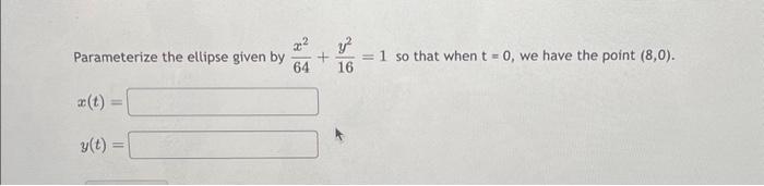 Solved Parameterize the ellipse given by 64x2+16y2=1 so that | Chegg.com