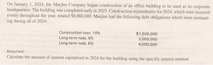 Solved On January 1, 2024, the Marjlee Company began | Chegg.com