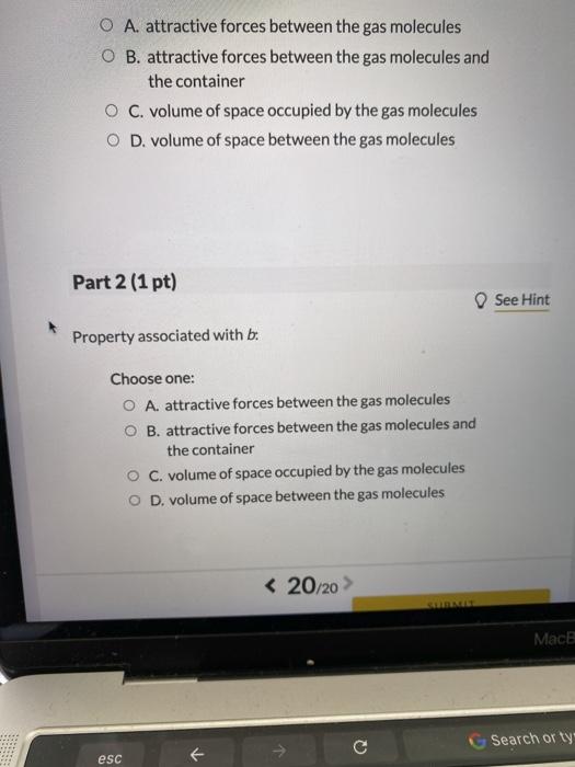 Solved 42 20 Question (2 points) What properties of real gas | Chegg.com