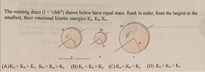 Solved The rotating discs (I=1/2Mr2) shown below have equal | Chegg.com