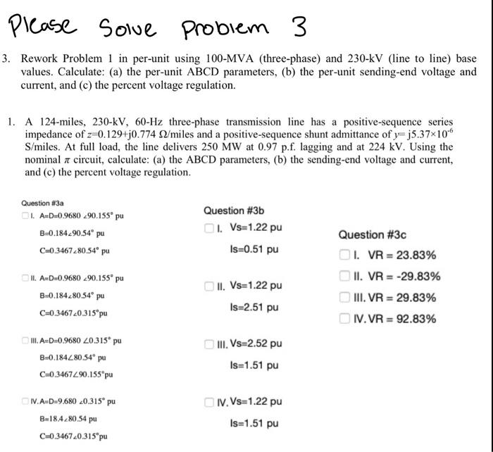 Solved Rework Problem 1 in per-unit using 100-MVA | Chegg.com