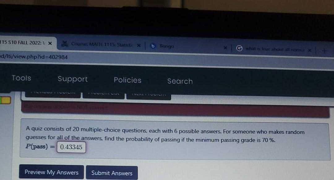 Solved A quiz consists of 20 multiple-choice questions, each | Chegg.com
