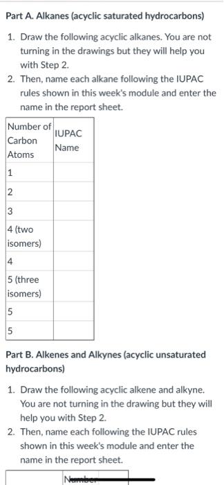 Solved Part A. Alkanes (acyclic saturated hydrocarbons) 1. | Chegg.com