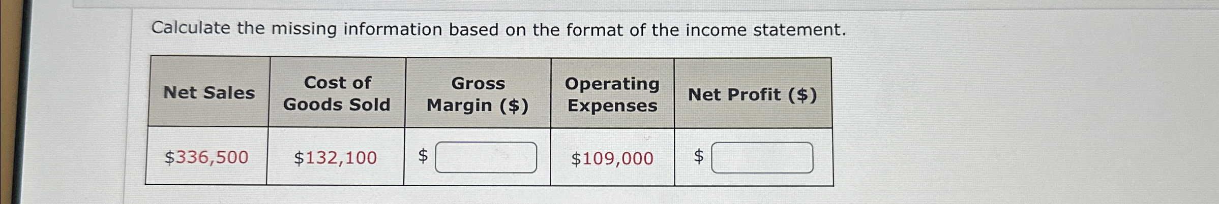 Solved Calculate the missing information based on the format | Chegg.com