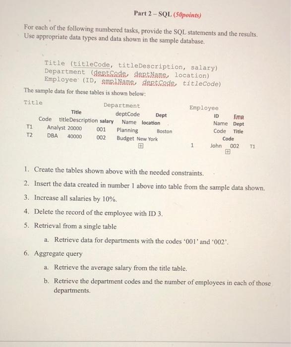 Solved For each of the following numbered tasks, provide the | Chegg.com