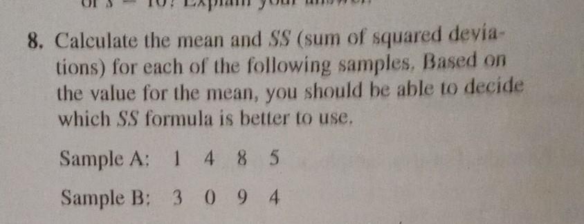 Solved 8. Calculate the mean and SS (sum of squared devia- | Chegg.com