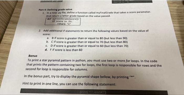 Solved Part 4: Defining grade value 1. In a new , py file, | Chegg.com
