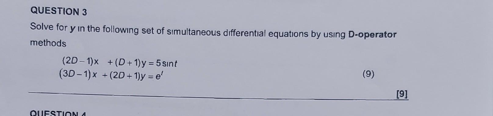 Solved Solve for y in the following set of simultaneous | Chegg.com
