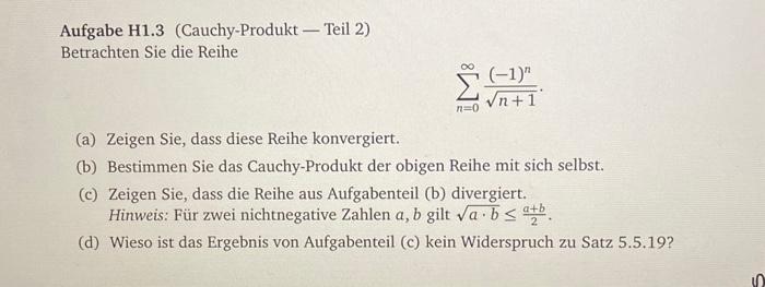 Solved Aufgabe H1 3 Cauchy Produkt Teil 2 Betrachten Sie