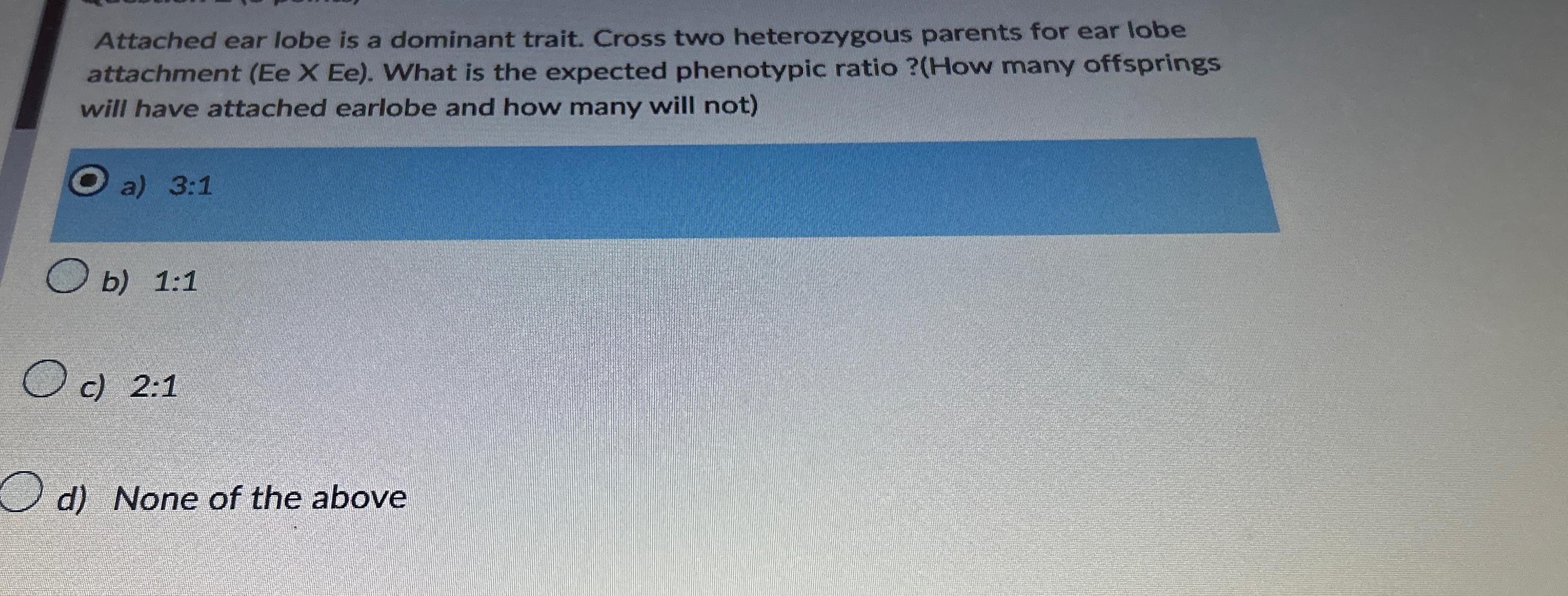Solved Attached ear lobe is a dominant trait. Cross two | Chegg.com